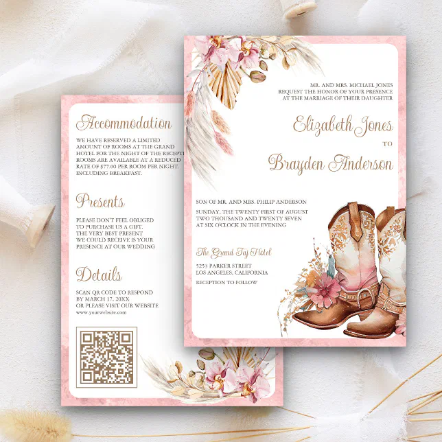 Boho Cowboy Boots Western Wedding Invitation | Zazzle