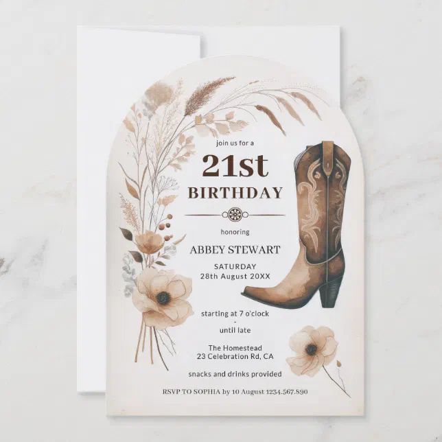 Boho Cowgirl 21st Birthday Invitation Western | Zazzle