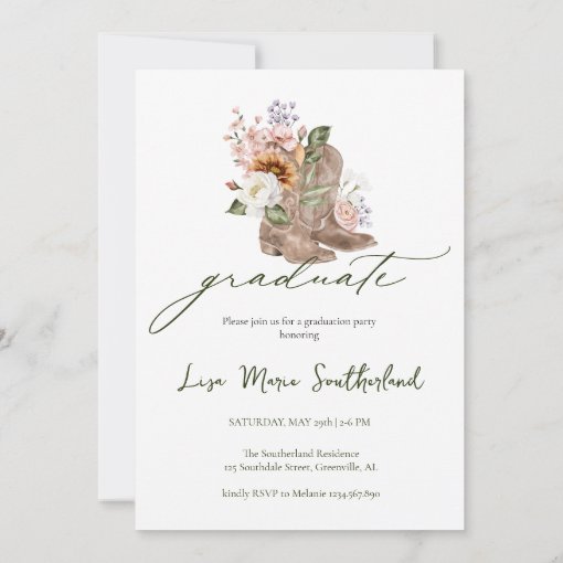 Boho Cowgirl Country Western Graduation Party Invitation | Zazzle