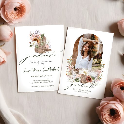 Boho Cowgirl Country Western Graduation Party Invitation | Zazzle