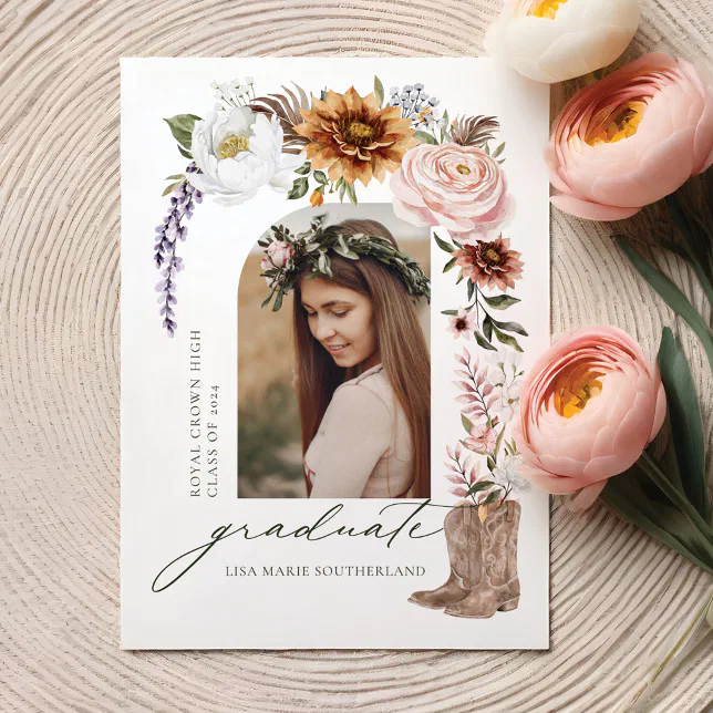 Boho Cowgirl Country Western Photo Graduation Announcement | Zazzle