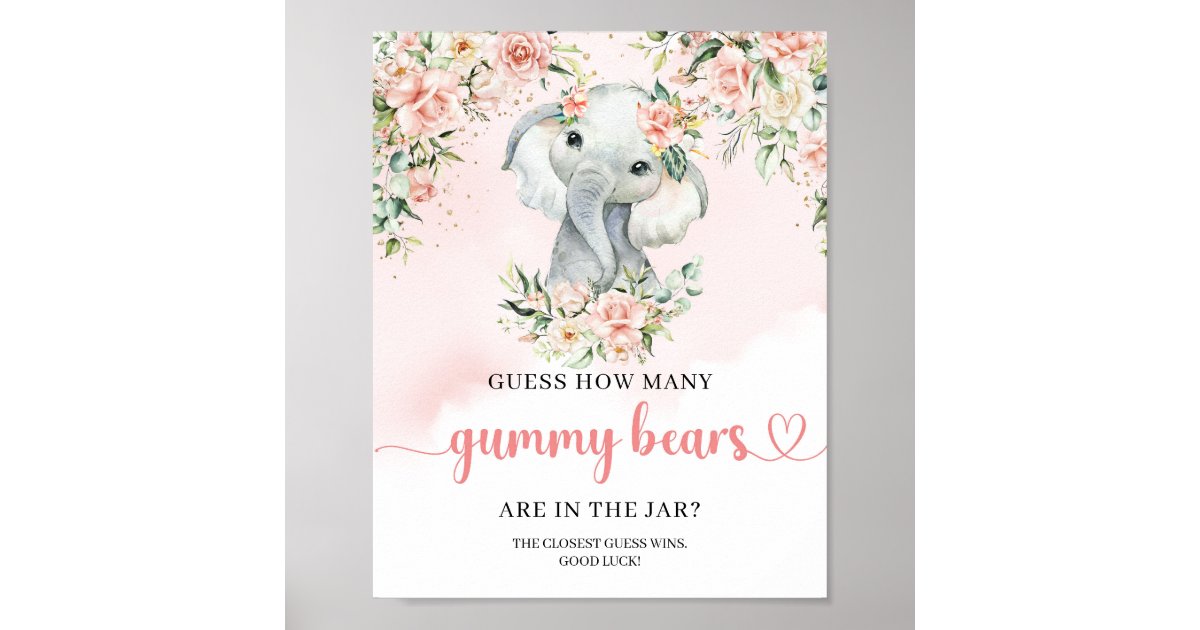 Boho Cute baby elephant Guess How Many Gummy Bears Poster | Zazzle