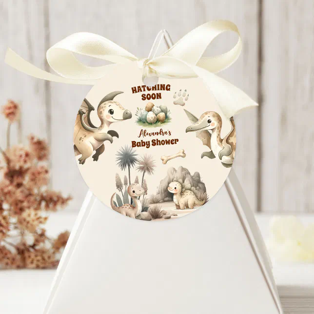 Boho Cute Hatching Soon Dinosaur Baby Shower Classic Round Sticker | Zazzle