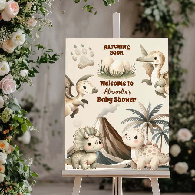 Boho Cute Hatching Soon Dinosaur Baby Shower Foam Board | Zazzle