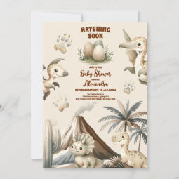 Boho Cute Hatching Soon Dinosaur Baby Shower Invitation | Zazzle