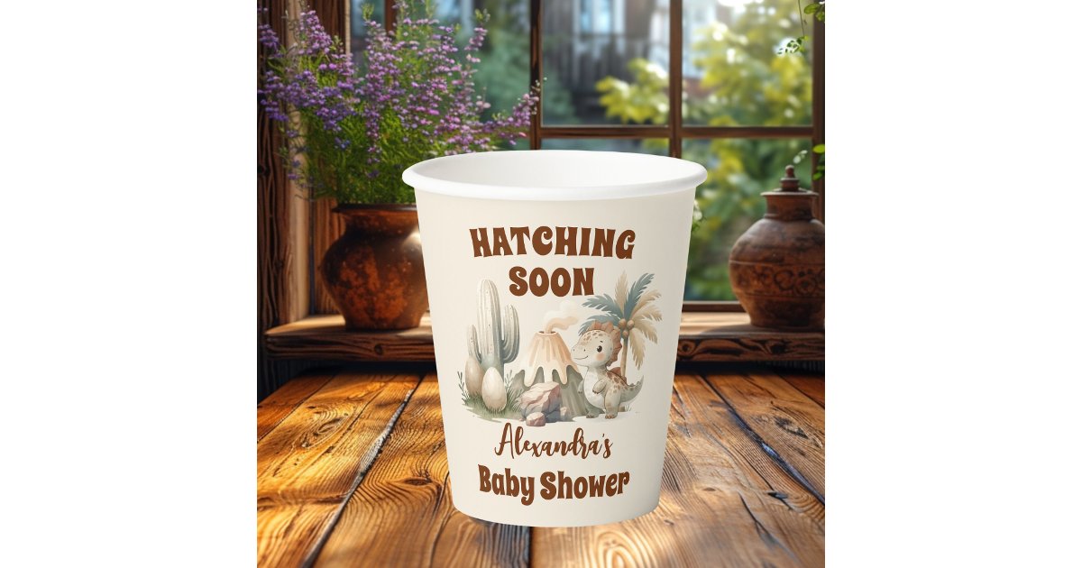 Boho Cute Hatching Soon Dinosaur Baby Shower Paper Cups | Zazzle