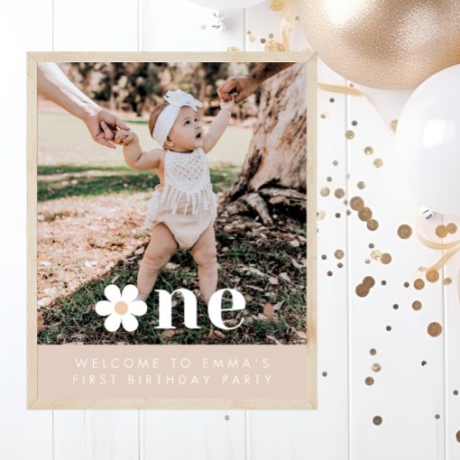 Boho Daisy First Birthday Photo Welcome Sign | Zazzle