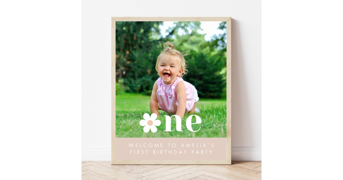 Boho Daisy First Birthday Photo Welcome Sign | Zazzle