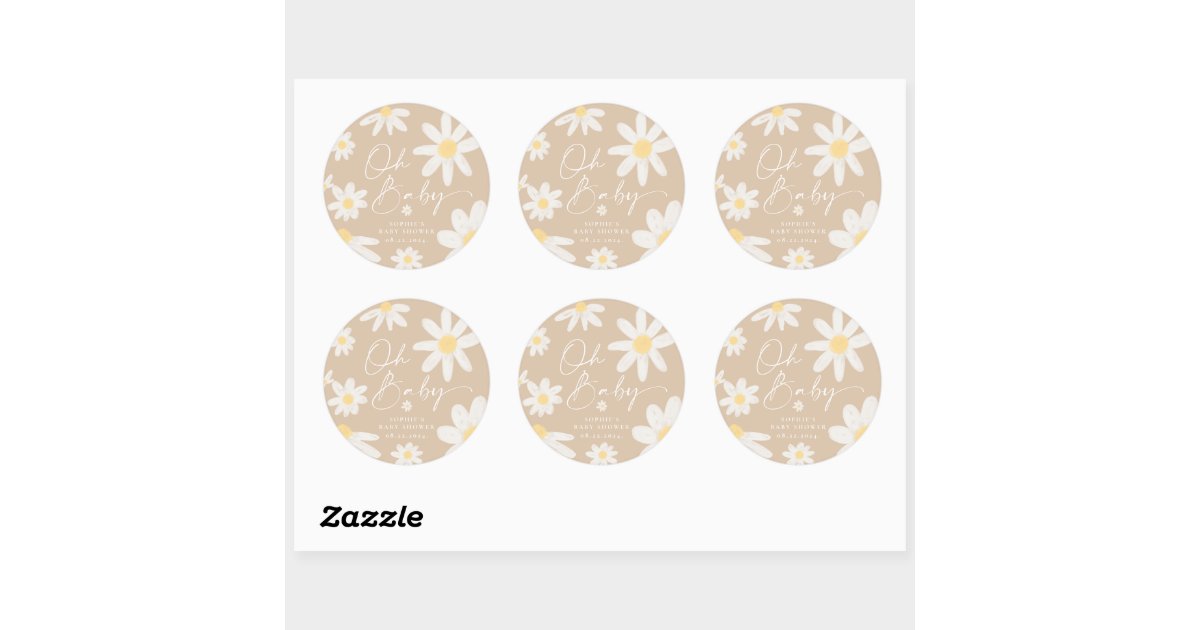 Boho Daisy Flower Round Sticker | Zazzle