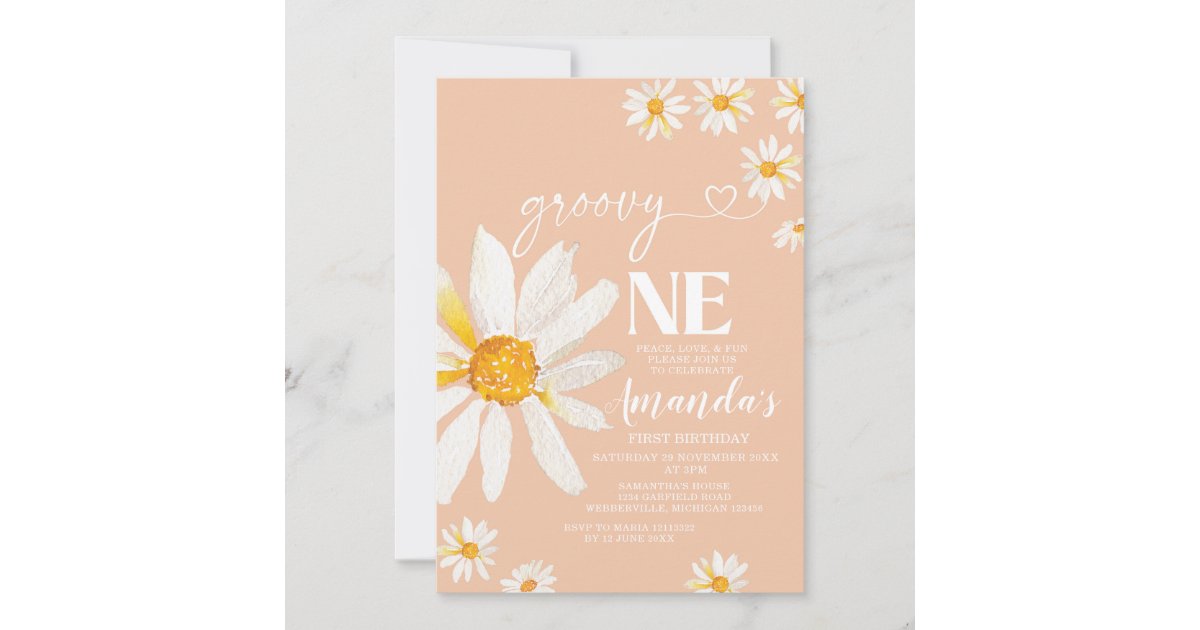 Boho Daisy Flowers Groovy One Birthday Party Invitation | Zazzle