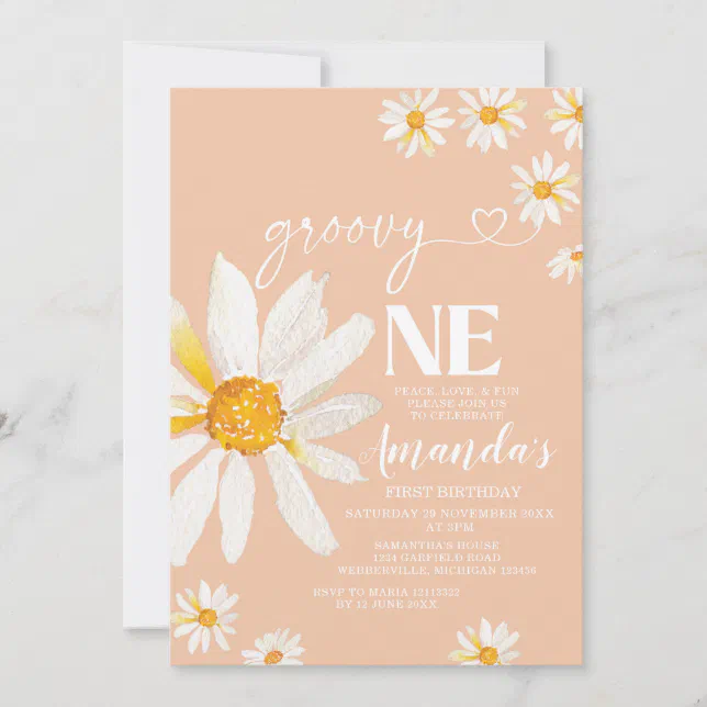 Boho Daisy Flowers Groovy One Birthday Party Invitation | Zazzle