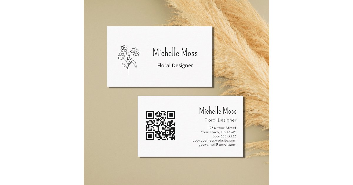 Boho Daisy QR code Simple Floral Designer Business Card | Zazzle