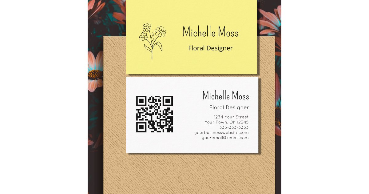Boho Daisy QR code Yellow Floral Designer Business Card | Zazzle