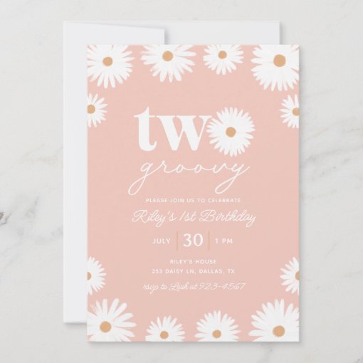Boho Daisy Two Groovy 2nd Birthday Party Invitation | Zazzle