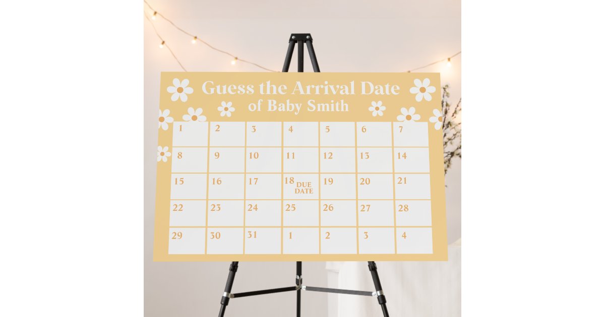 Boho Daisy yellow Baby Shower Due Date Poster | Zazzle