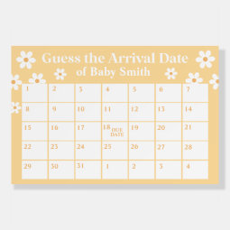 Boho Daisy yellow Baby Shower Due Date Poster | Zazzle