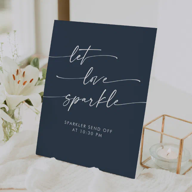 Boho Dark Navy Blue Sparkler Send Off Wedding Pedestal Sign | Zazzle