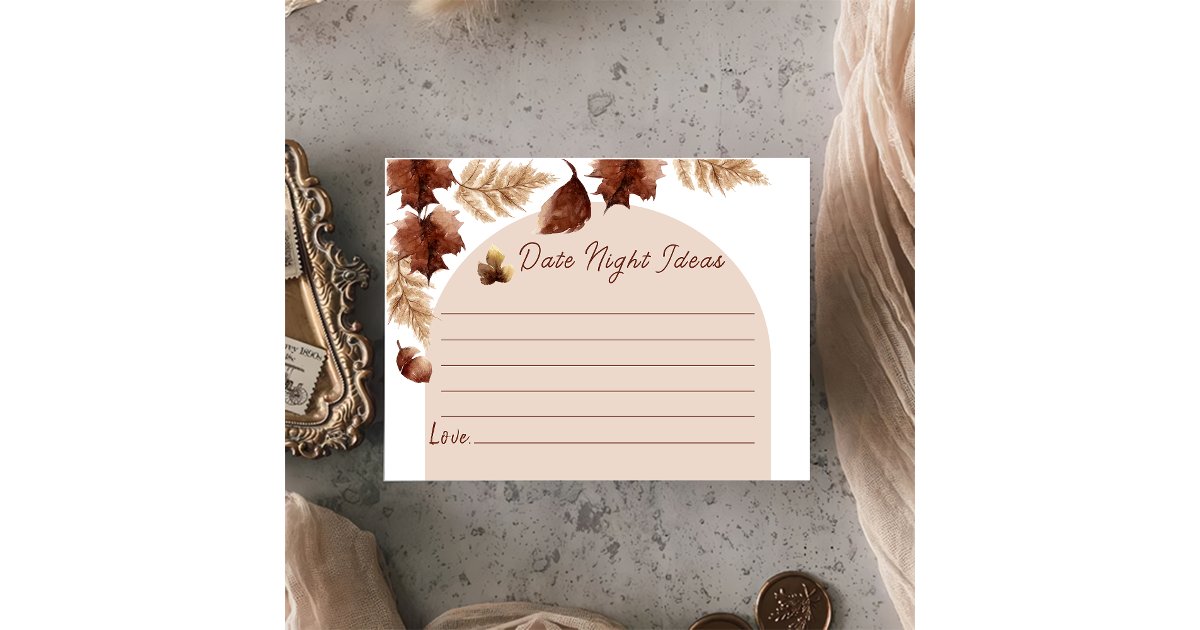 Boho Date Night Ideas Fall Bridal Shower Date Game Enclosure Card | Zazzle