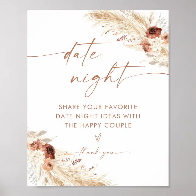 Boho Date Night Ideas | Terracotta Pampas Grass Poster | Zazzle