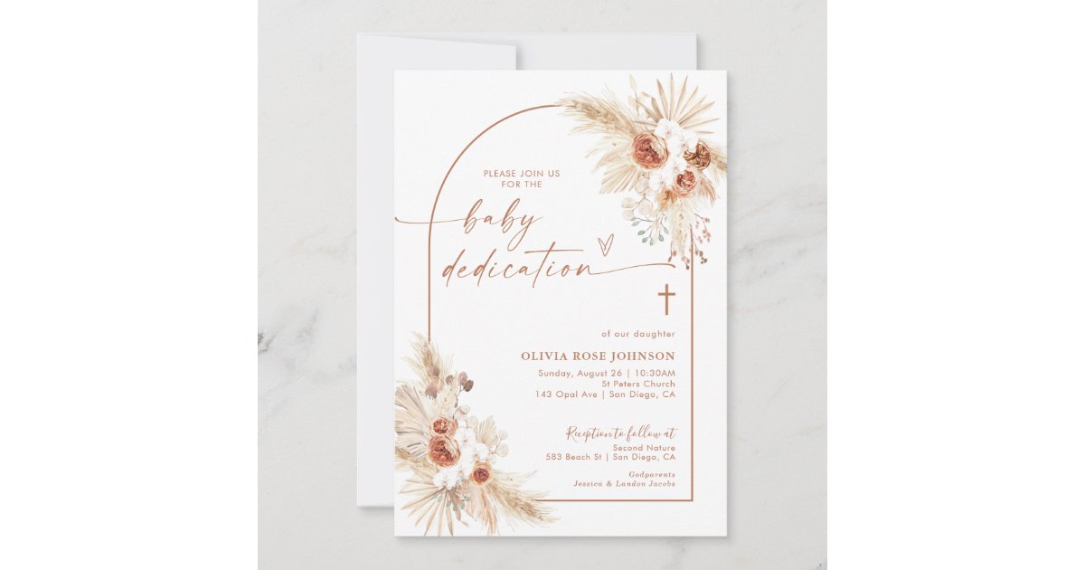 Boho Dedication Invite | Pampas Grass Boho Baptism | Zazzle