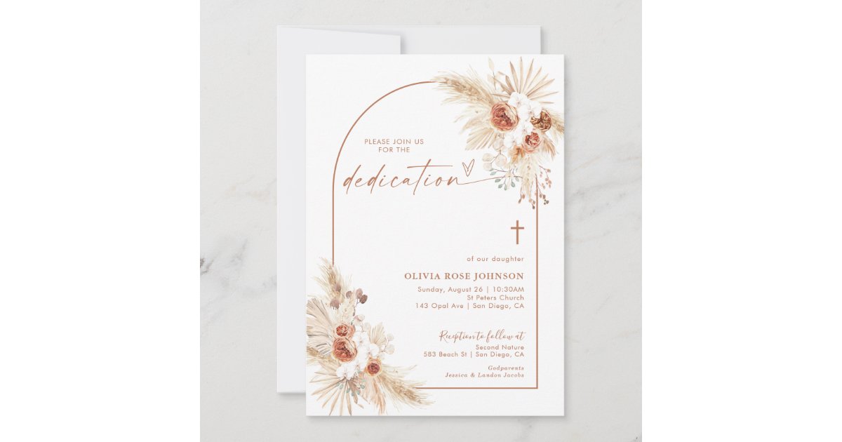 Boho Dedication Invite | Pampas Grass Boho Baptism | Zazzle