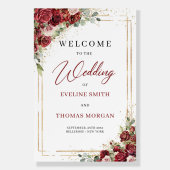 Boho deep red roses blush wedding welcome sign | Zazzle