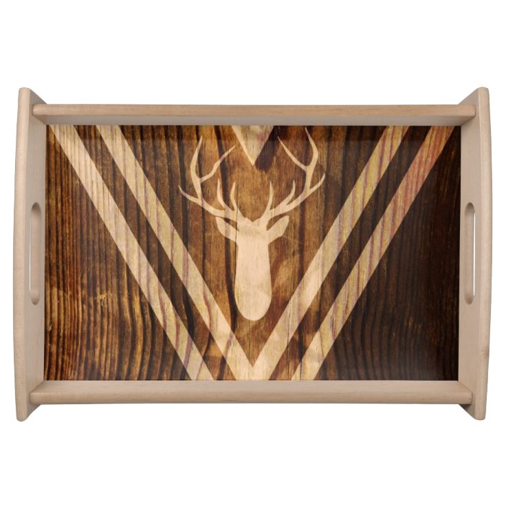 Boho deer on rustic wood serving tray | Zazzle