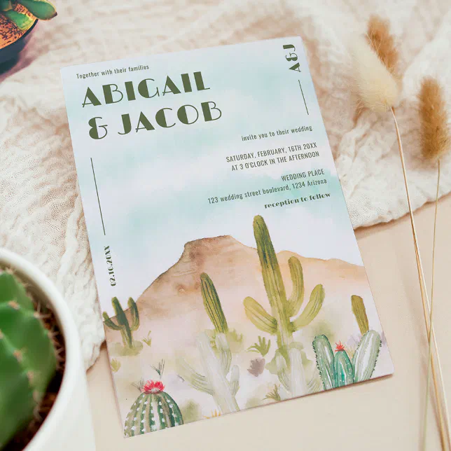 Boho Desert Cactus Arizona Destination Wedding Invitation | Zazzle
