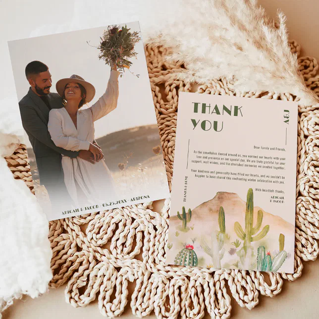 Boho Desert Cactus Arizona Destination Wedding Thank You Card | Zazzle