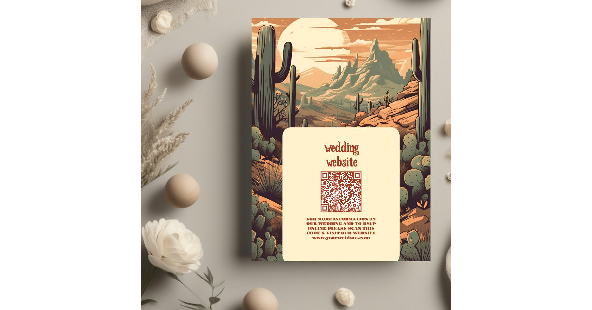 Boho Desert Cactus Illustrated Wedding QR Code Enclosure Card | Zazzle