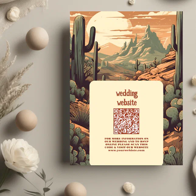 Boho Desert Cactus Illustrated Wedding QR Code Enclosure Card | Zazzle