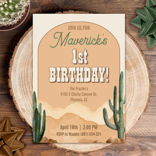 Boho Desert Cactus Southwestern Birthday Party Invitation | Zazzle