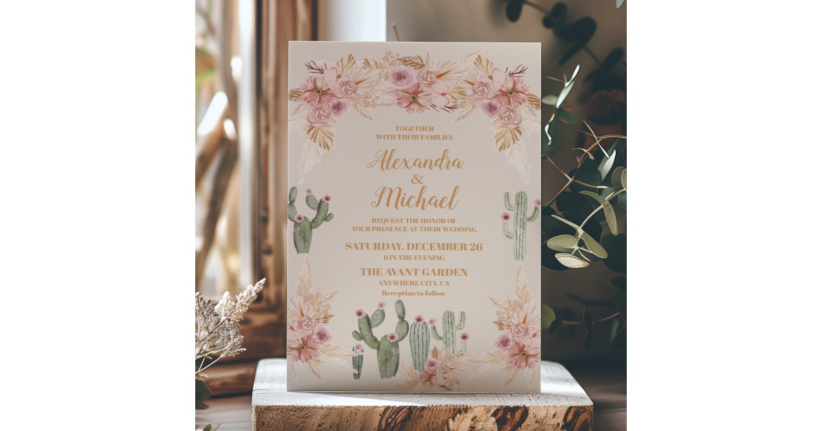 Boho Desert Cactus Wedding Invitation | Zazzle