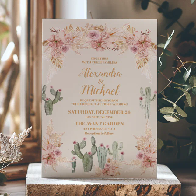 Boho Desert Cactus Wedding Invitation | Zazzle