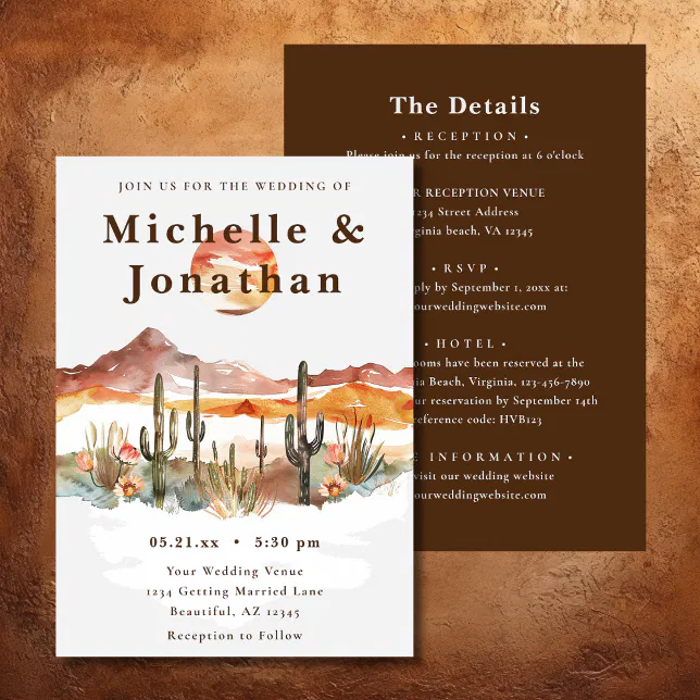Boho Desert Cactus Western All-in-One Wedding Invitation | Zazzle