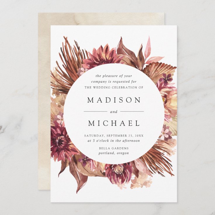 Boho Desert Floral Frame Wedding Invitation | Zazzle