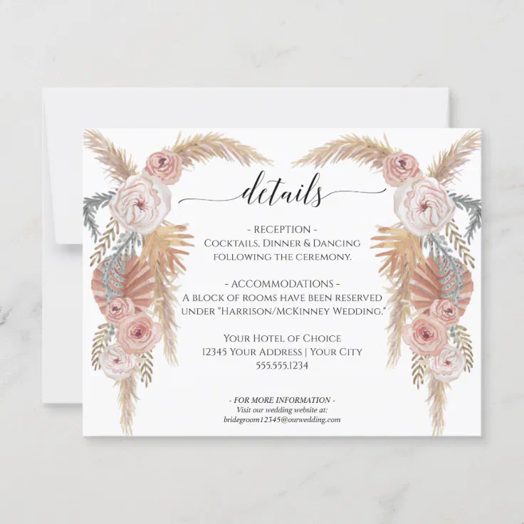 Boho Desert Pampas Grass Floral n Foliage Wedding Invitation | Zazzle