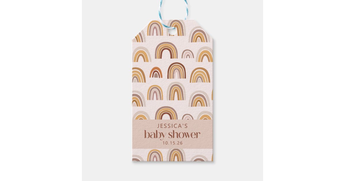 Boho Desert Rainbow Neutral Custom Baby Shower Gift Tags | Zazzle
