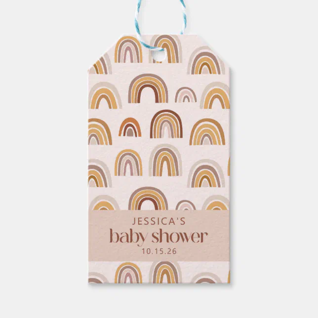 Boho Desert Rainbow Neutral Custom Baby Shower Gift Tags | Zazzle
