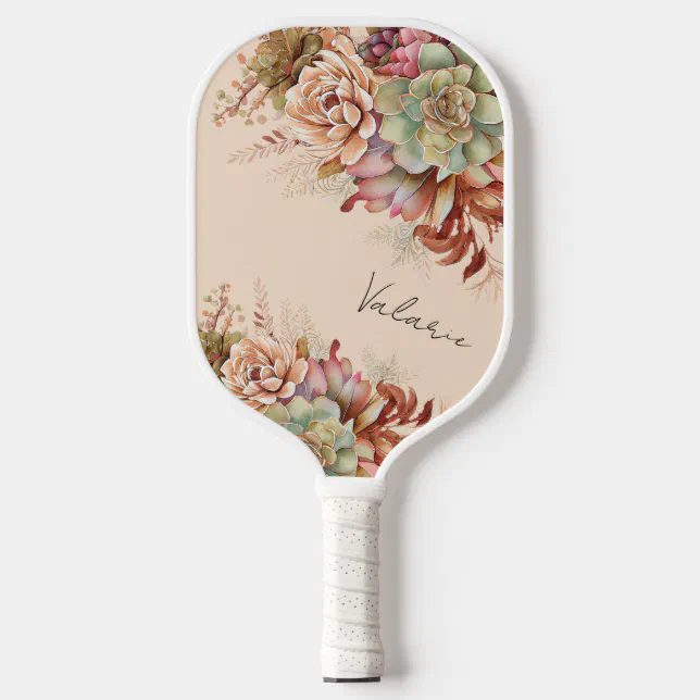 Boho Desert Succulent Cactus Monogram Pickleball Paddle | Zazzle