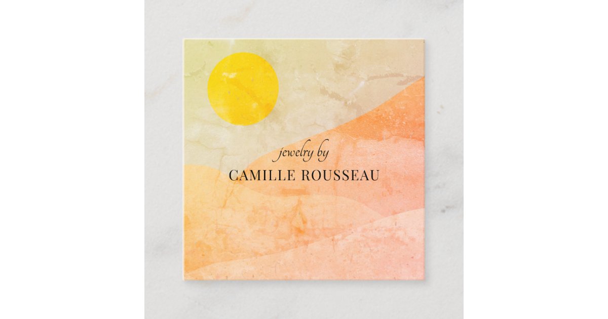 Boho Desert Sunrise Mountains Handcrafted Jewelry Square Business Card ...
