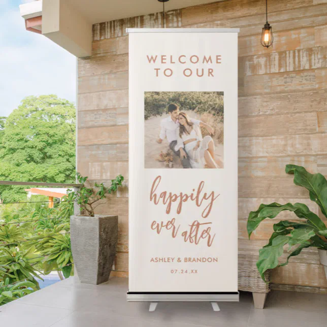 Boho Desert Wedding Happily Ever After Party Retractable Banner | Zazzle