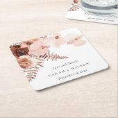 Boho Dried Rust Blush Fern Orchid Wedding Thanks Square Paper Coaster ...