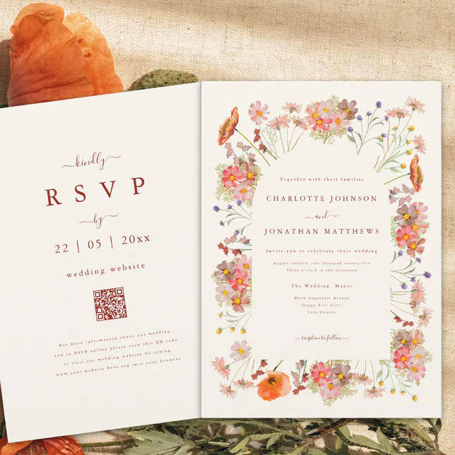 Boho Dried Wildflowers Fall Wedding Invitation | Zazzle