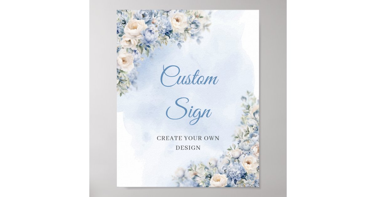 Boho Dusty Blue and Ivory floral Custom Sign | Zazzle