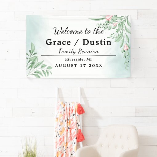 Boho Dusty Blue Eucalyptus Family Reunion Banner | Zazzle