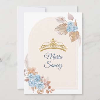 Boho Dusty Blue Floral Mexican Quinceañera Invitat Invitation | Zazzle