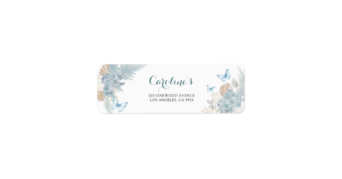 Boho Dusty Blue Flutter on Over Butterfly Address Label | Zazzle