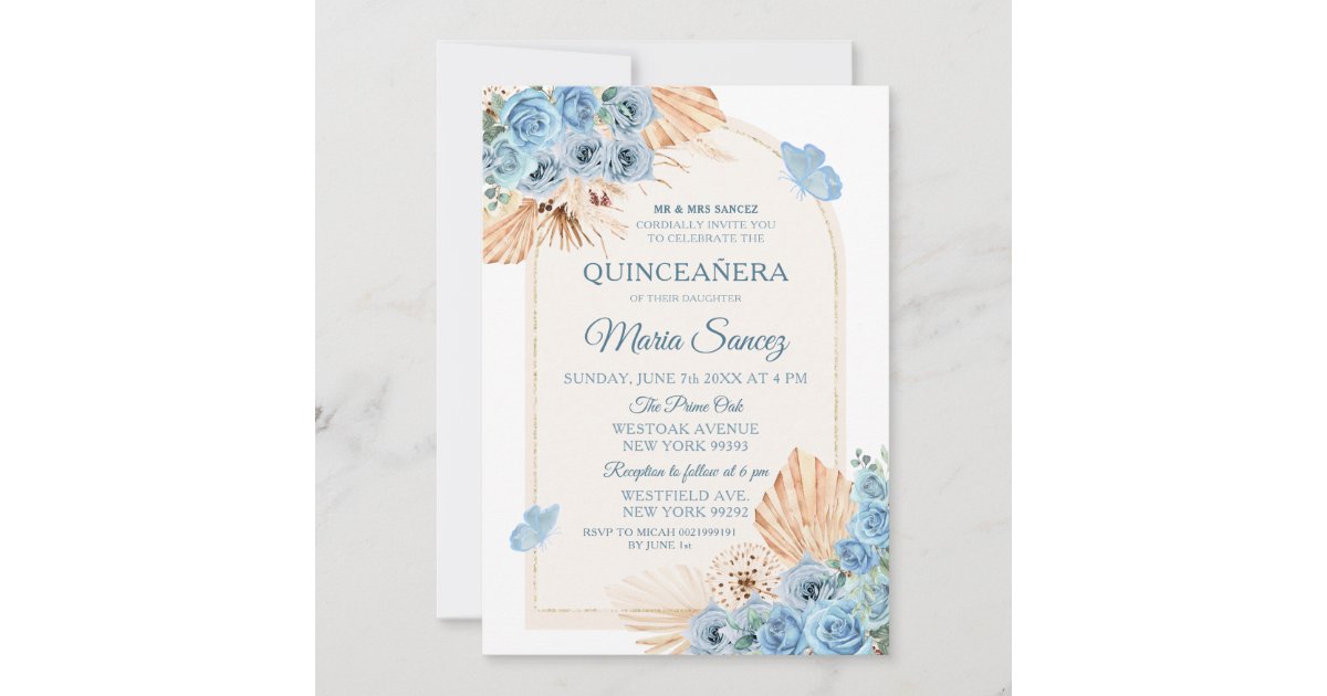 Boho Dusty Blue Mexican Girl Quinceañera Invitation | Zazzle