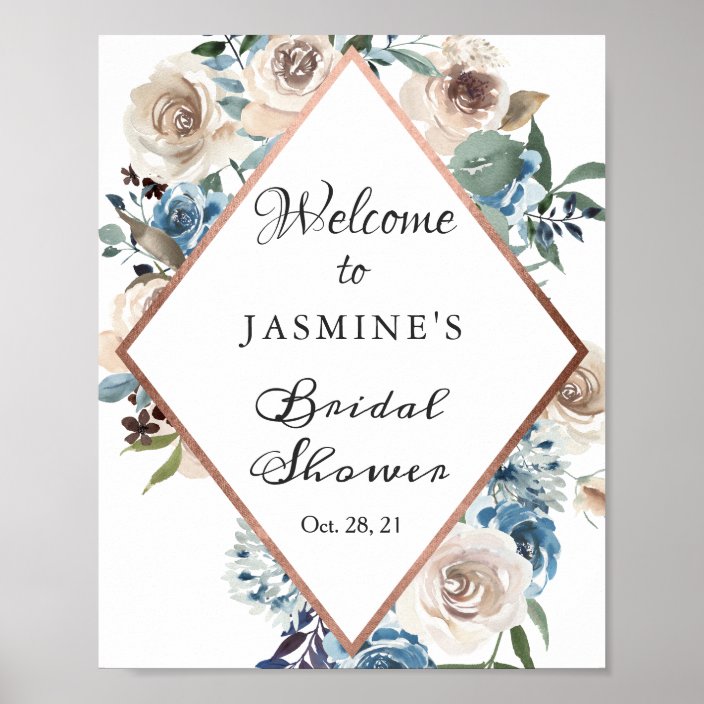 Boho Dusty Floral Rose Gold Bridal Shower Sign | Zazzle.com